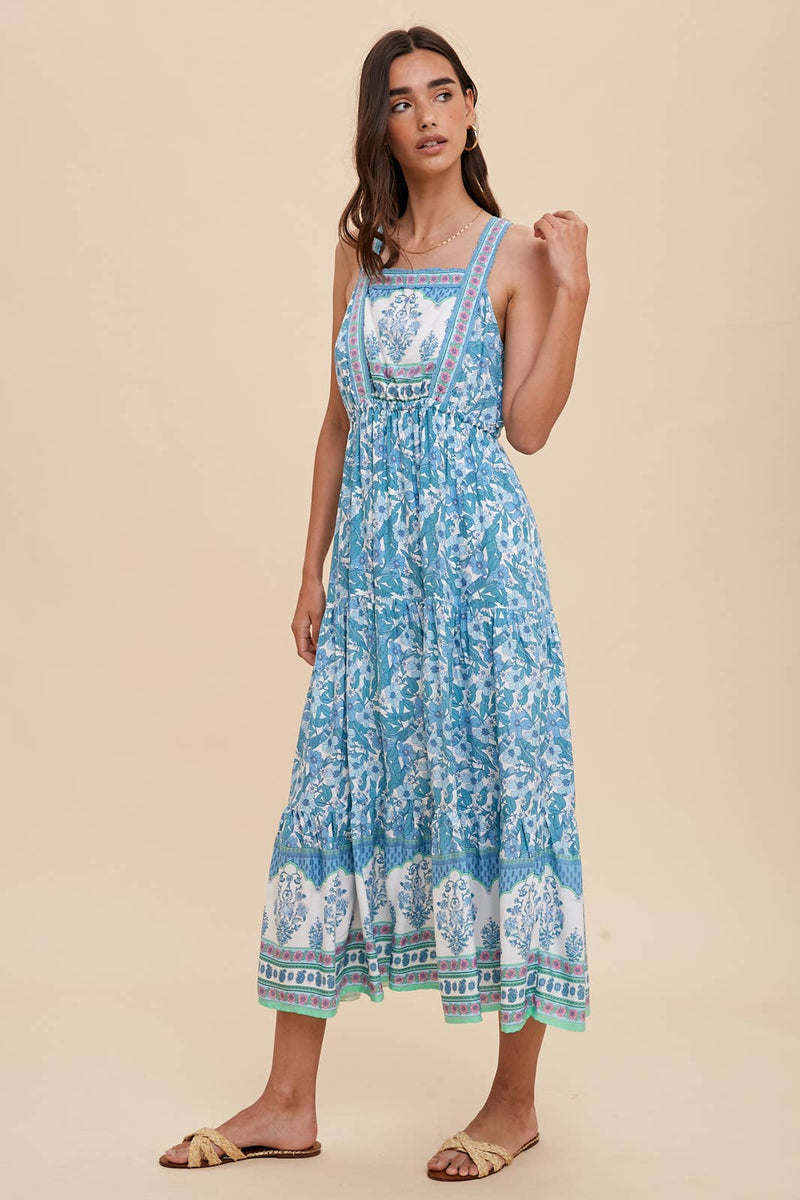 FLORAL BORDER PRINT TIERED MAXI DRESS – Sugar Maple Boutique Ohio